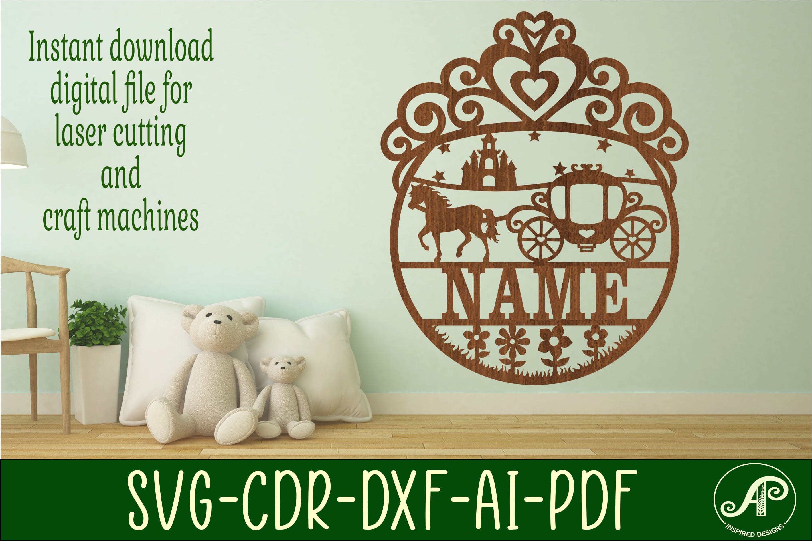 Crown tiara name sign svg laser cut template - So Fontsy