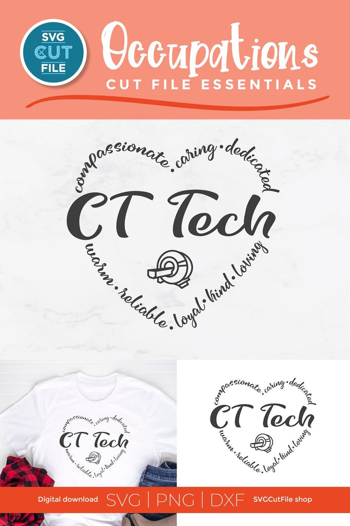 CT Tech svg, a CT technologist heart svg design for Cricut or ...