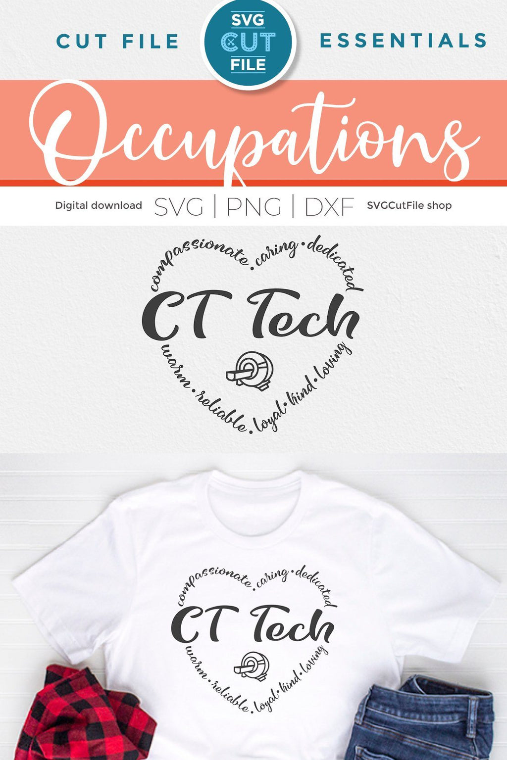 CT Tech svg, a CT technologist heart svg design for Cricut or ...