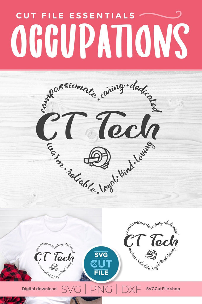 CT Tech svg, a CT technologist heart svg design for Cricut or ...