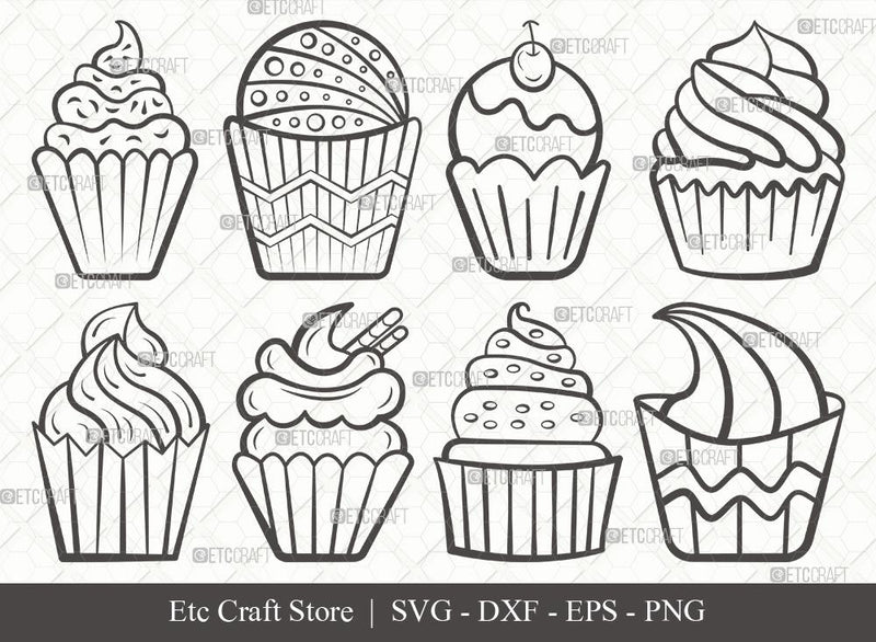 Cupcake Outline SVG Cut File | Cupcake Svg | sweet cupcake Svg ...
