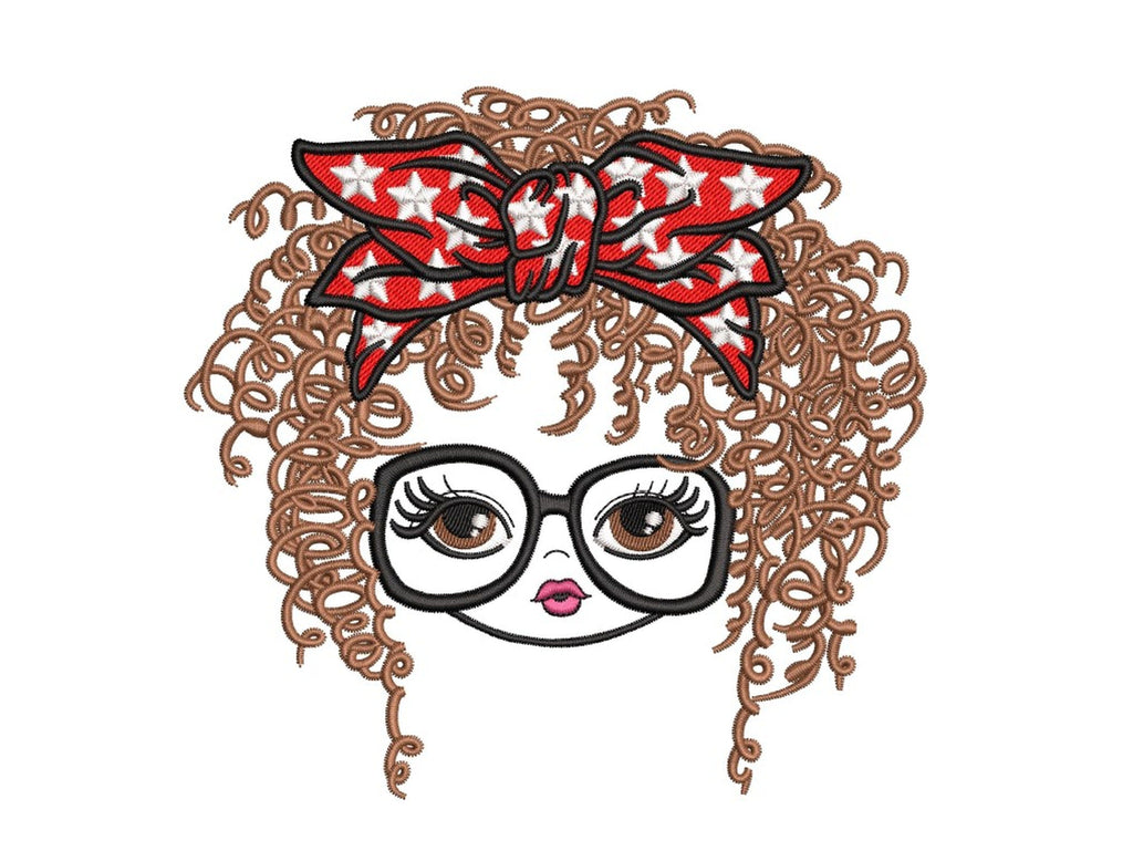 Curly Girl Embroidery Design, 3 sizes, Instant download - So Fontsy