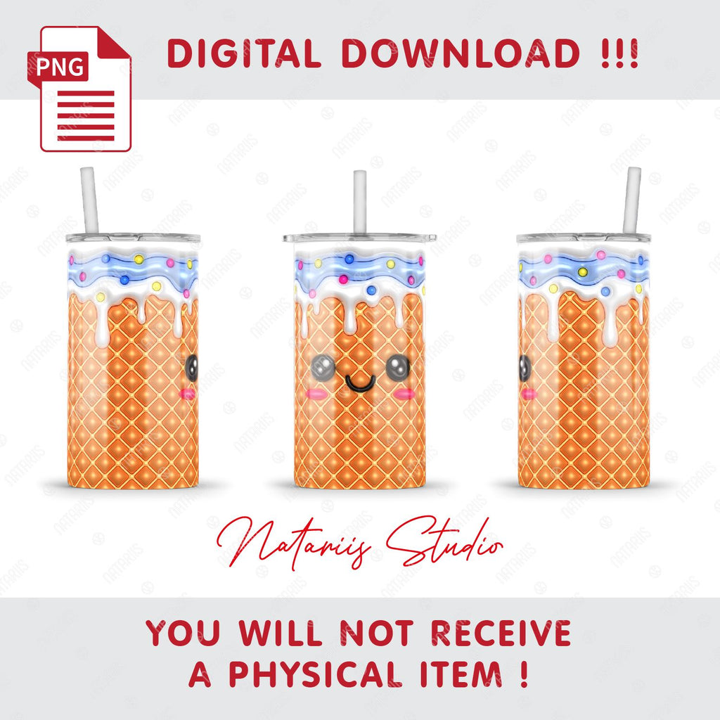 Cute 3D Inflated Puff Kawaii Ice Cream - 12 oz Kids Sippy Cup - So Fontsy