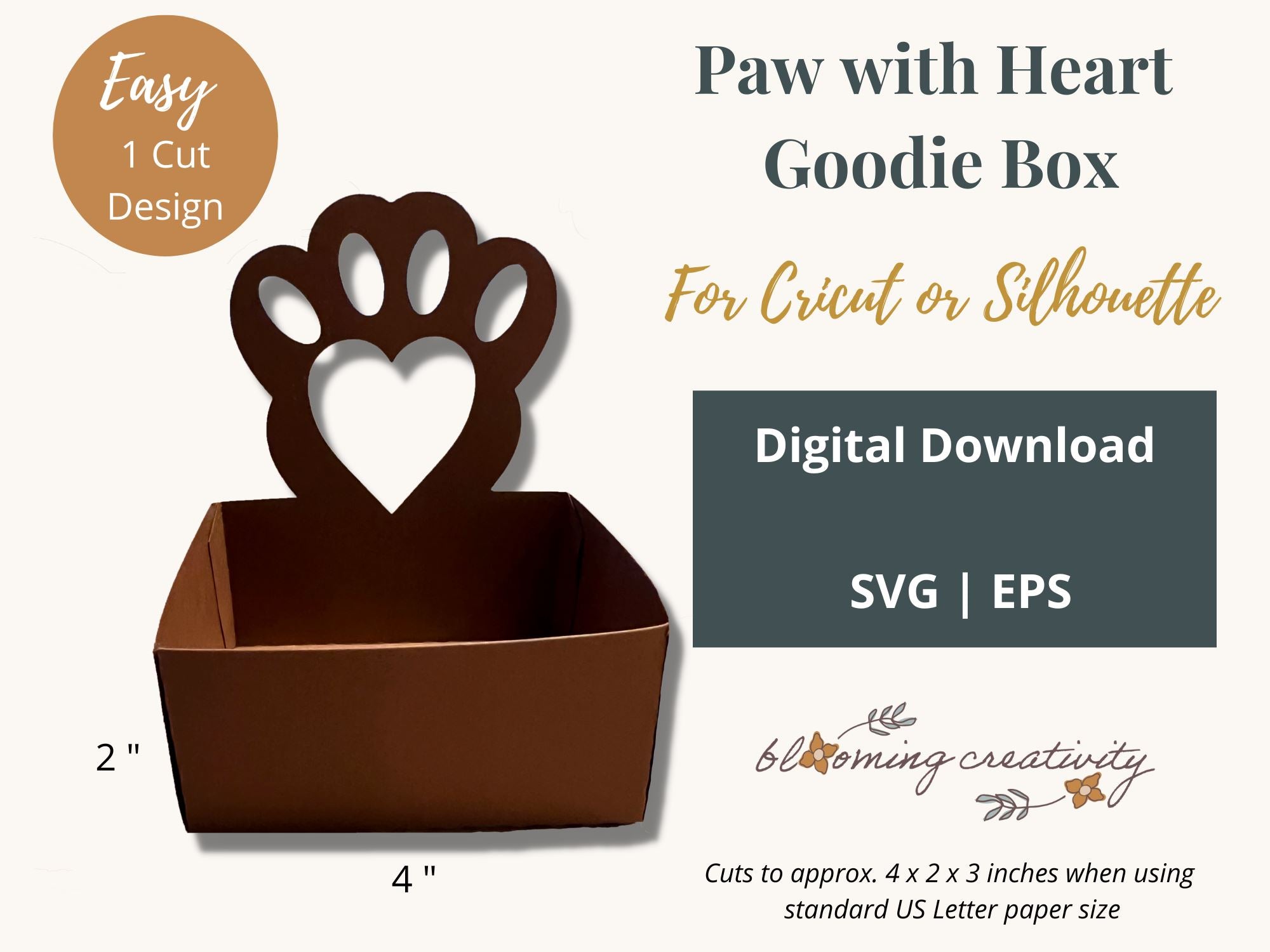 Cute 3D Paw Heart Goodie Box SVG Cut File For Cricut or Silhouette - So ...