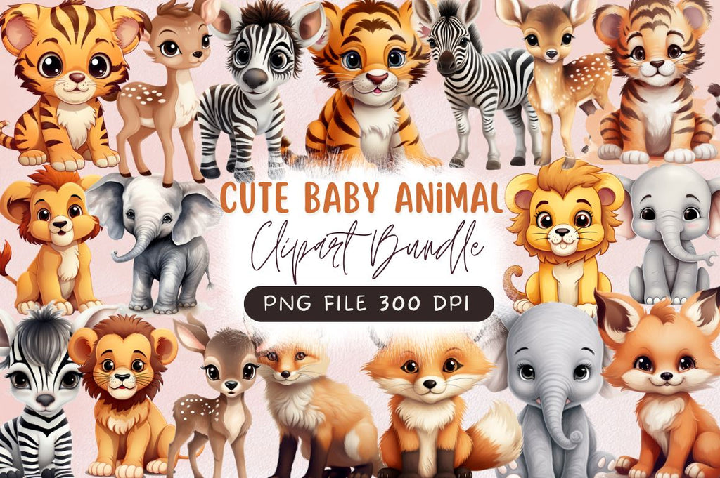 Cute Baby Animals Sublimation Clipart - So Fontsy