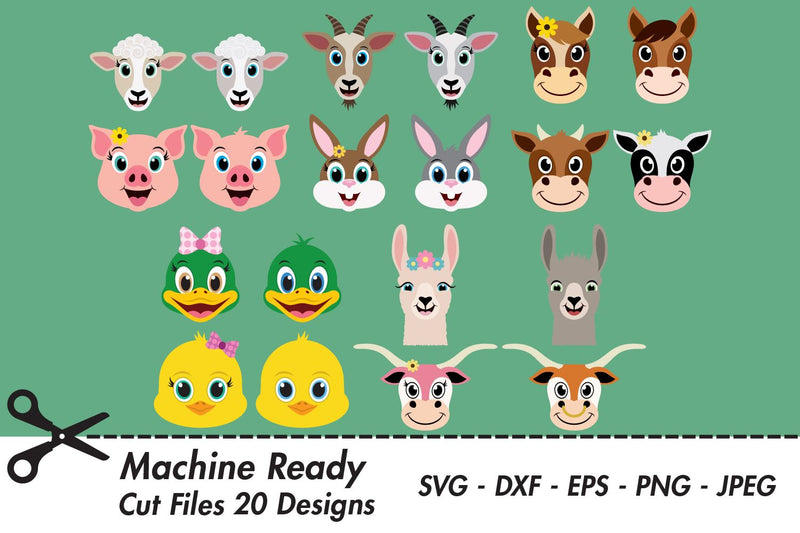 Cute Barnyard Animal Face Bundle | Farm SVG - So Fontsy
