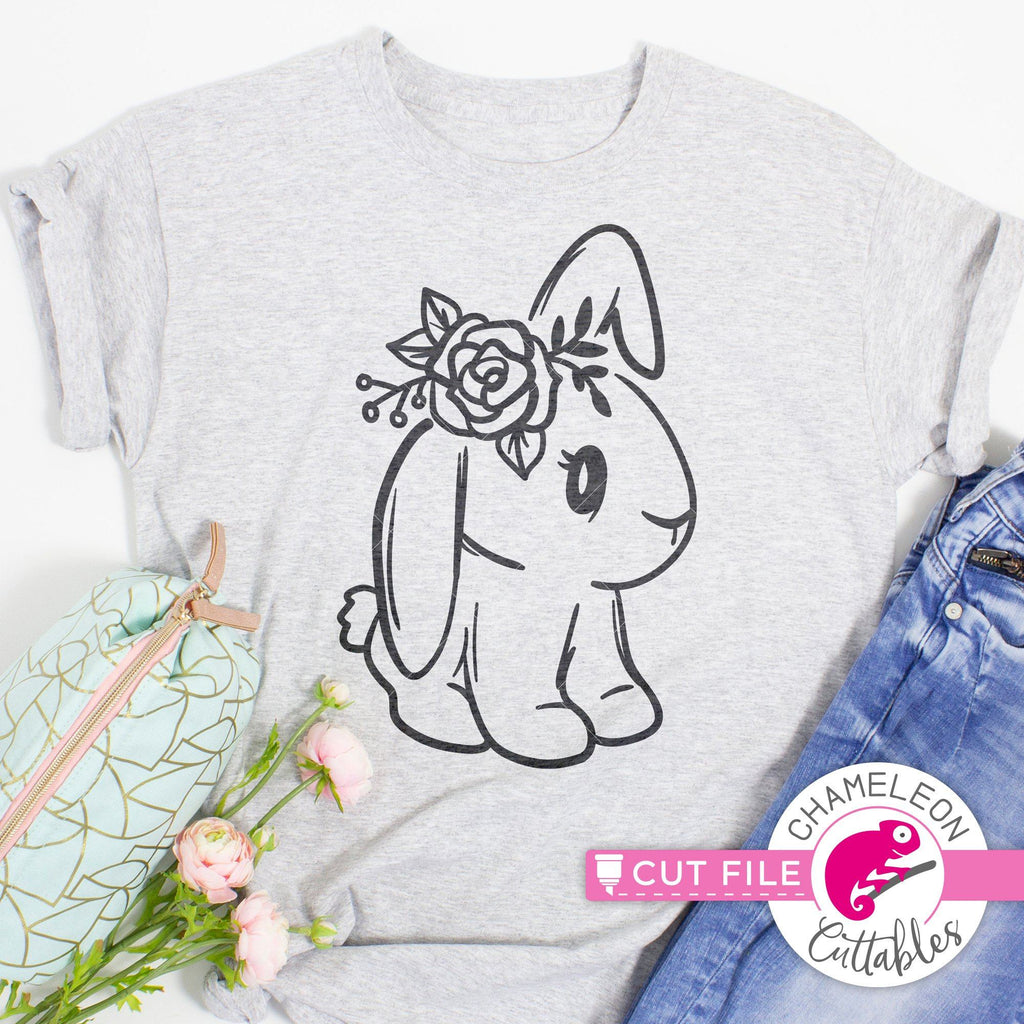 Cute bunny girl drawing with flowers - Easter design - SVG PNG DXF EPS ...