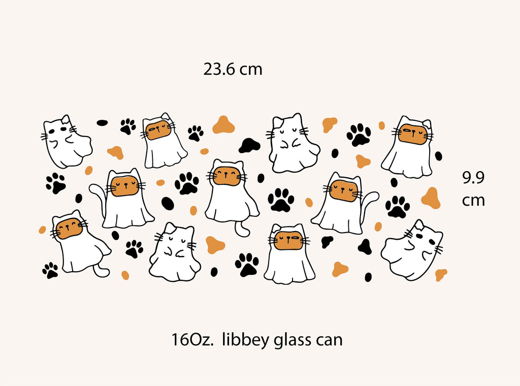 Cute Cat Ghost Svg 16oz Glass Can Wrap ,Halloween can glass svg - So Fontsy