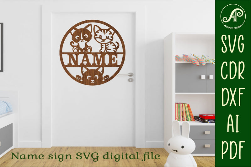 Cute Cat name sign svg laser cut template - So Fontsy