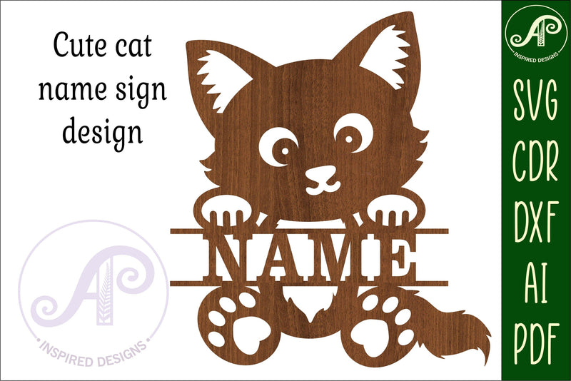 Cute Cat Name sign svg laser cut template, wall art - So Fontsy