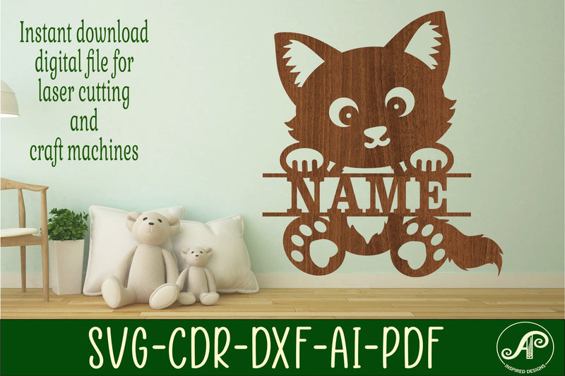 Cute Cat Name sign svg laser cut template, wall art - So Fontsy
