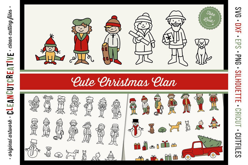 Cute Christmas Clan - Family Stick Figures People Characters SVG - So ...