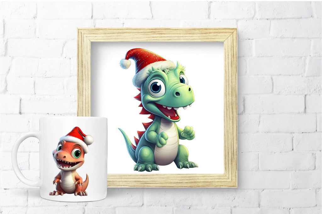 Cute Christmas Dinosaur Clipart Bundle - Dino with Santa Hat - So Fontsy
