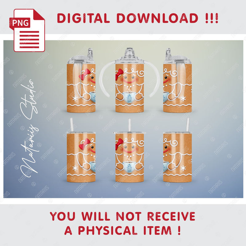 Cute Christmas Gingerbread Pattern for 12 oz Kids Sippy Cup. - So Fontsy