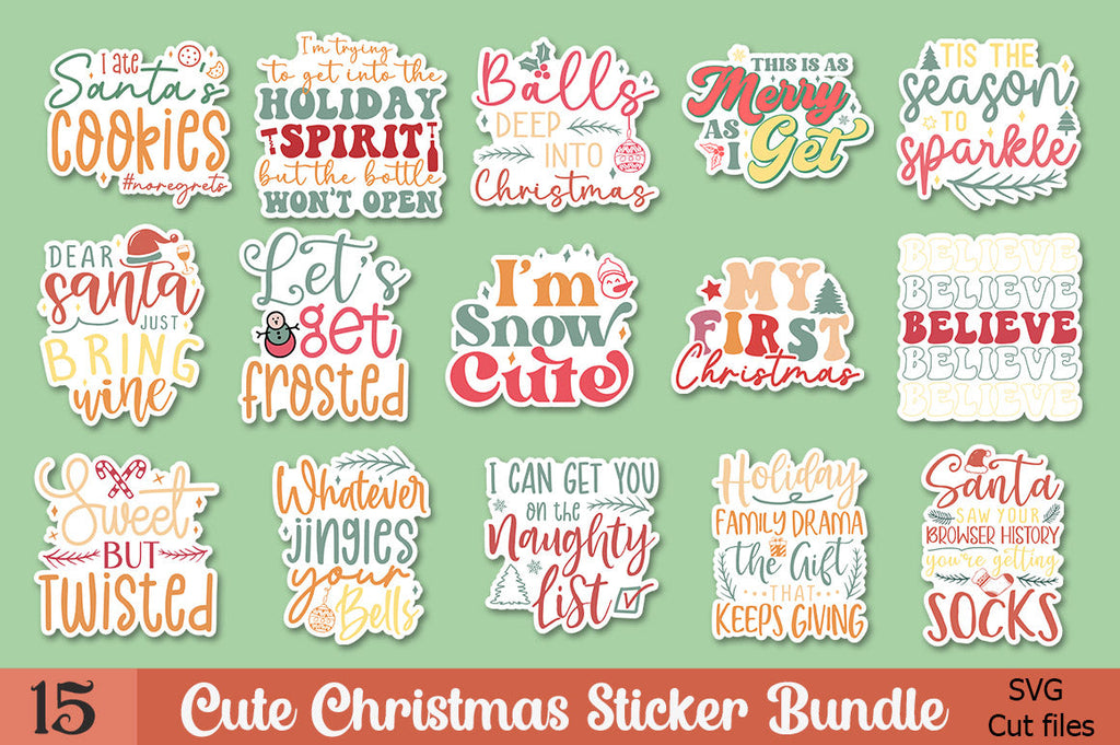 Cute Christmas Quotes Sticker Bundle - So Fontsy