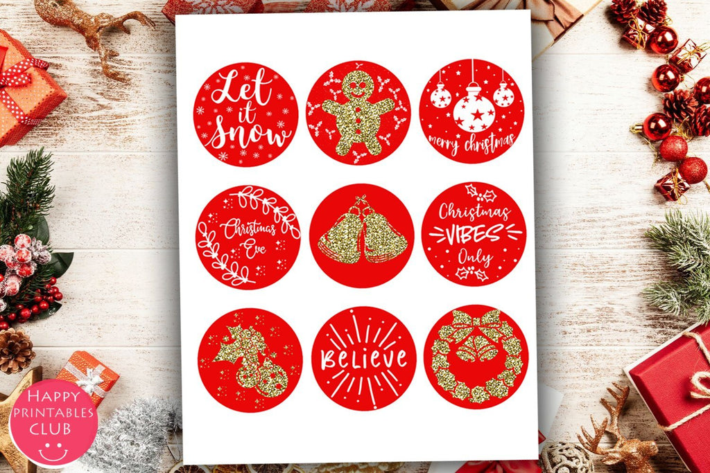 Cute Christmas Round Stickers- Holiday Round Stickers - So Fontsy