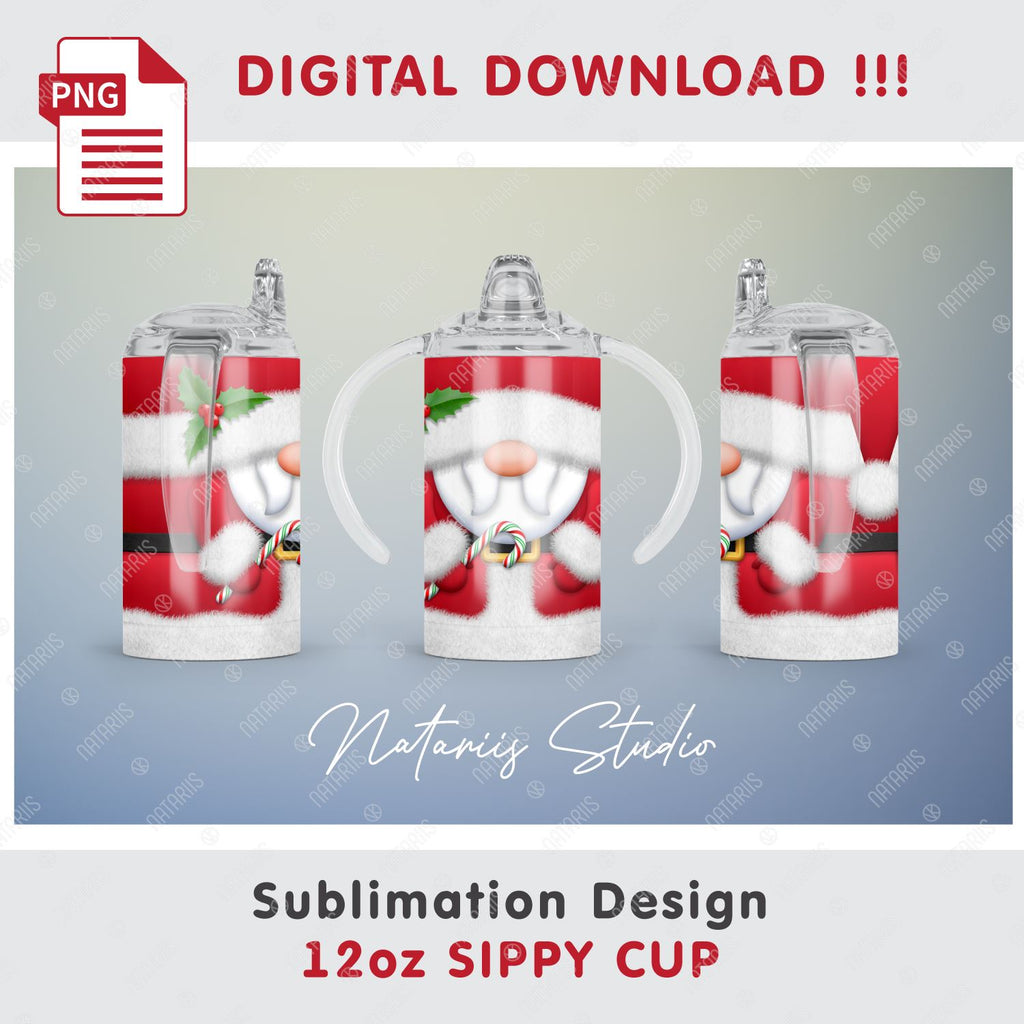 Cute Christmas Santa Claus Pattern for 12 oz Kids Sippy Cup. - So Fontsy