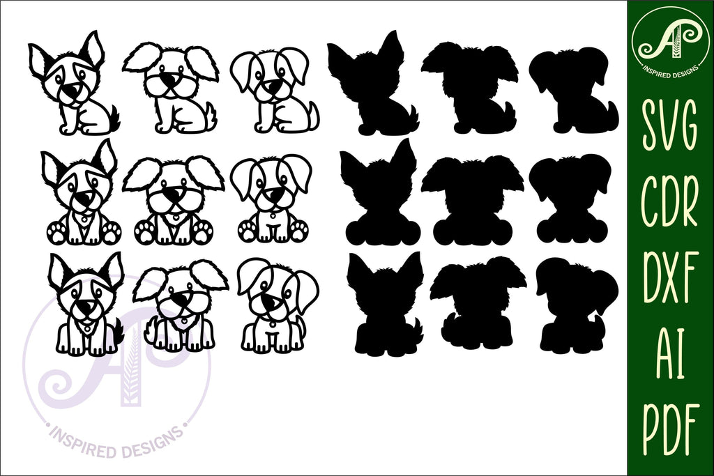 Cute Dog laser cut file shapes. 3 Dogs in 3 positions, SVG - So Fontsy