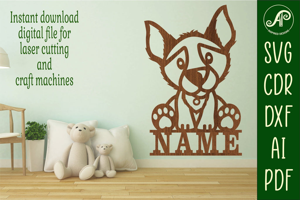 Cute dog name sign laser cut template, wall art - So Fontsy