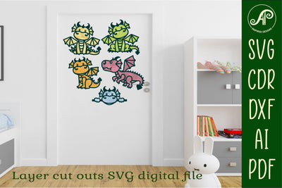 Cute Dragon laser cut file shapes. 5 two layer shapes - So Fontsy