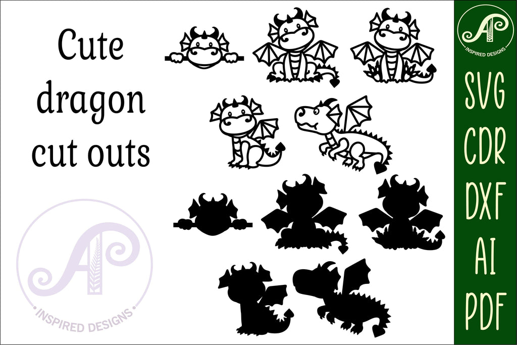 Cute Dragon laser cut file shapes. 5 two layer shapes - So Fontsy