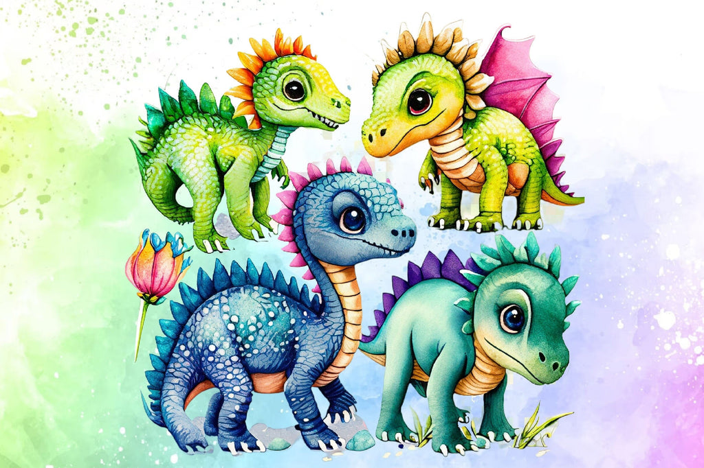 Cute Dragons Watercolor Set Clip Art PNG - So Fontsy