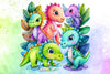 Cute Dragons Watercolor Set Clip Art PNG - So Fontsy