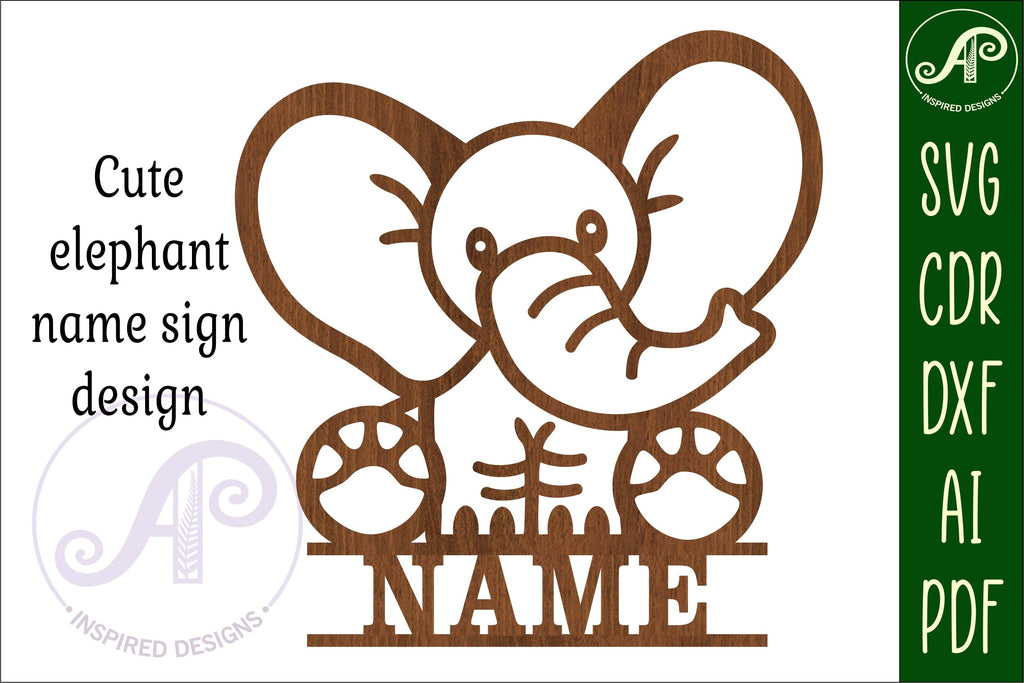 Cute Elephant Name sign svg laser cut template, wall art - So Fontsy