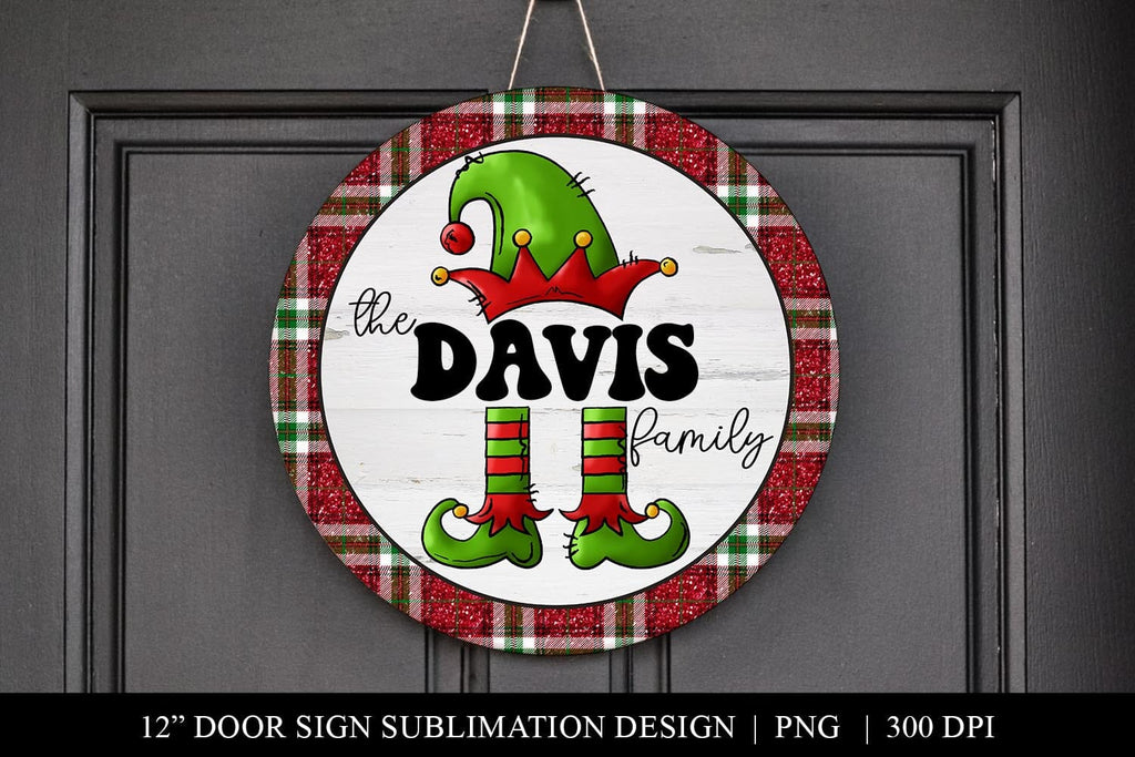 Cute Elf Family Name Christmas Door Sign Sublimation PNG - So Fontsy