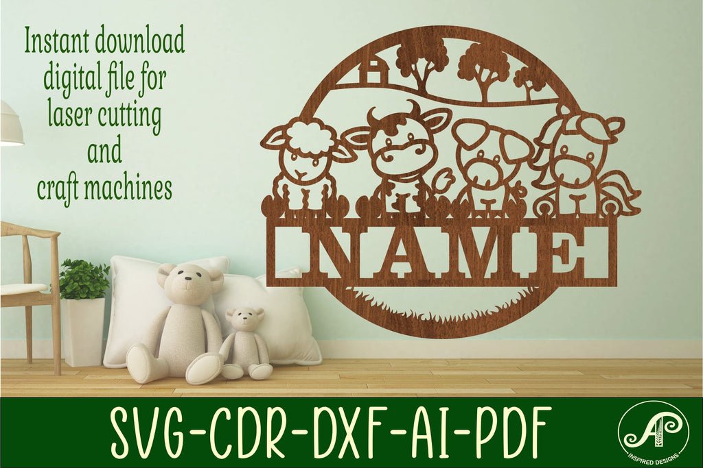 cute Farm animals name sign svg laser cut template - So Fontsy