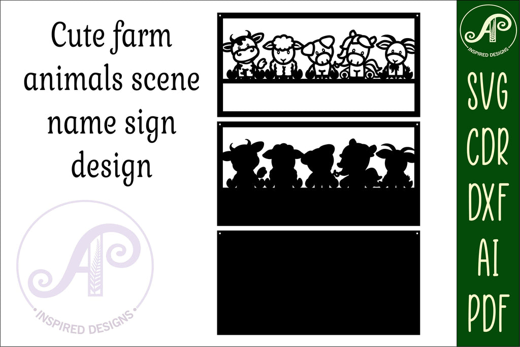 Cute Farm animals scene name sign SVG 3 layer laser cut - So Fontsy