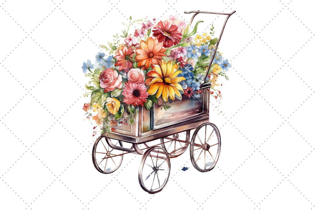 Cute Floral Trolley Watercolor Clipart Bundle, Sublimation, Floral ...