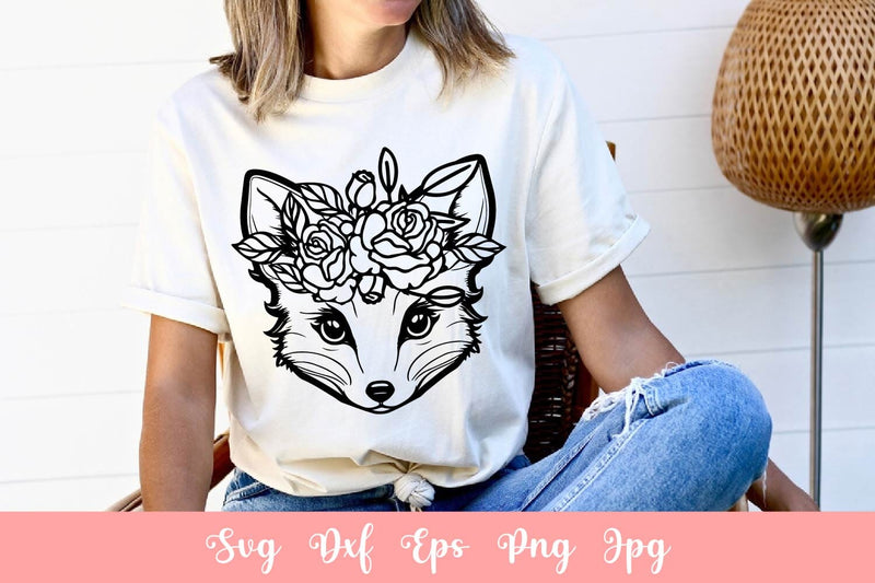 Cute Fox With Flowers SVG File Free For Commercial Use - So Fontsy