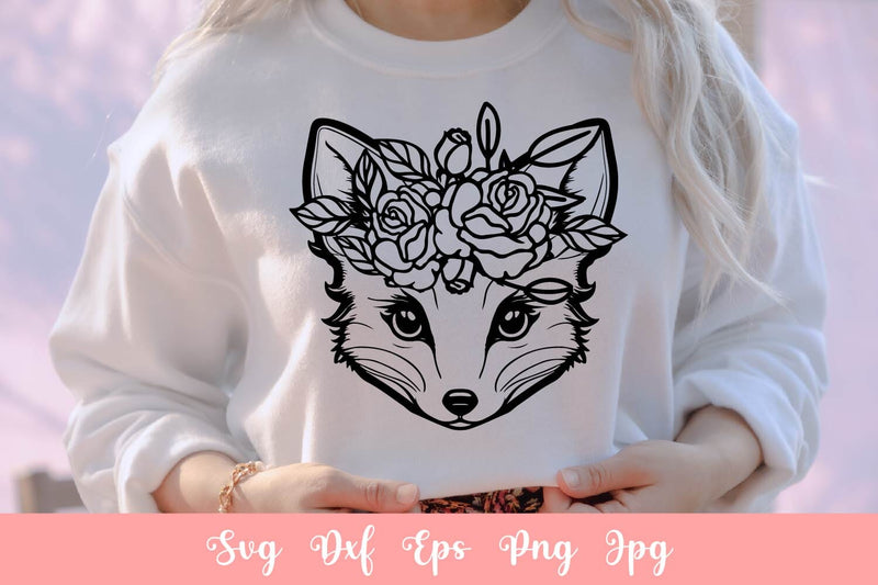 Cute Fox With Flowers SVG File Free For Commercial Use - So Fontsy