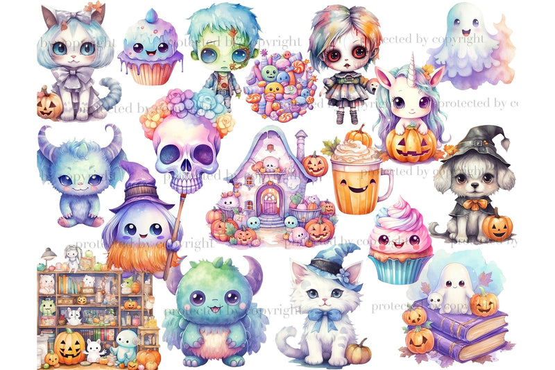 Cute Halloween Clipart Bundle | Little Monsters Clipart - So Fontsy
