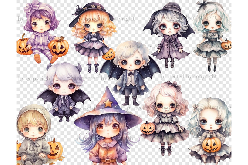 Cute Halloween Clipart PNG | Kawaii Woman Clipart - So Fontsy
