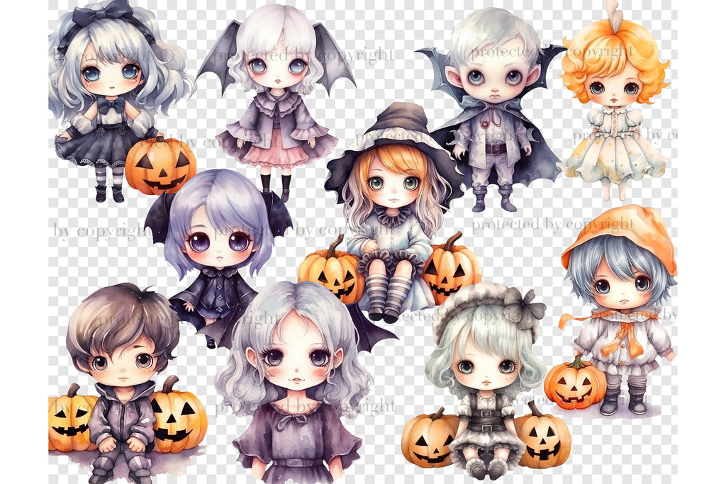 Cute Halloween Clipart PNG | Kawaii Woman Clipart - So Fontsy