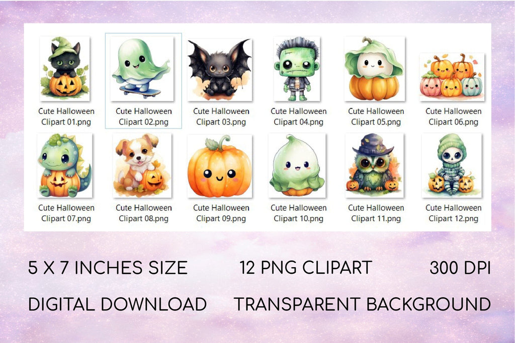 Cute Halloween Sublimation Bundle: PNG Watercolor Clipart - So Fontsy