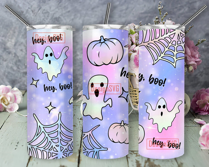 Cute Halloween Tumbler Wrap PNG Purple Pink Funny Hey Boo Sublimation ...