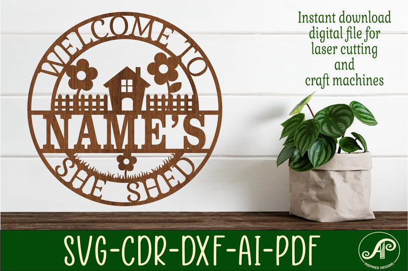 Cute house she shed sign svg laser cut template - So Fontsy