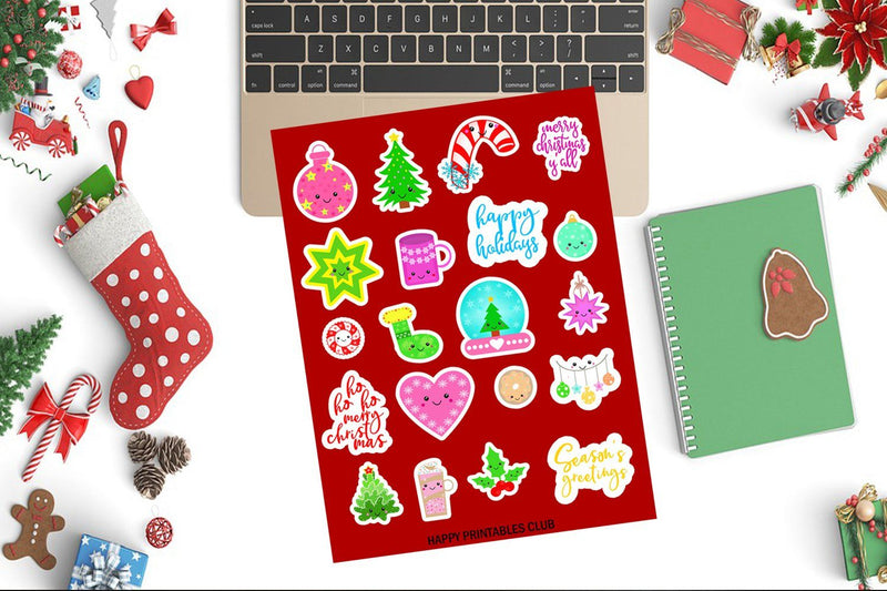Cute Kawaii Christmas Stickers- Christmas Planner Stickers - So Fontsy