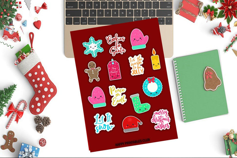 Cute Kawaii Christmas Stickers- Christmas Planner Stickers - So Fontsy