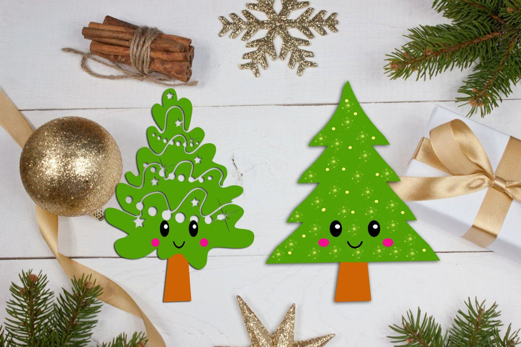Cute Kawaii Christmas Trees Clipart- Xmas Trees Clipart - So Fontsy