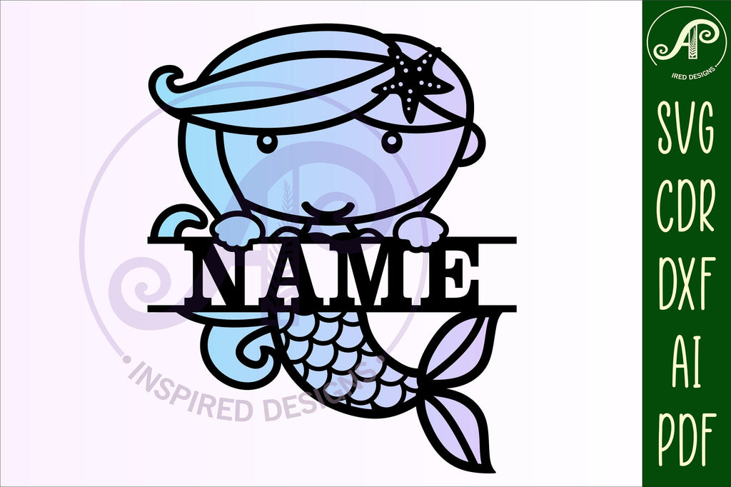 Cute mermaid Name sign svg laser cut template, door or wall - So Fontsy