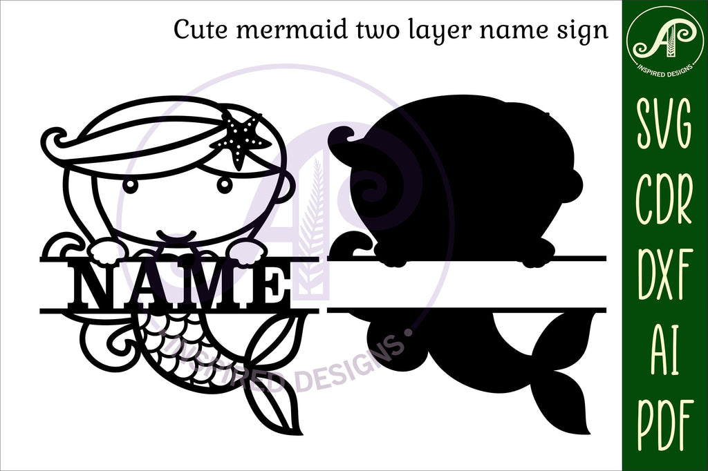 Cute mermaid Name sign svg laser cut template, door or wall - So Fontsy