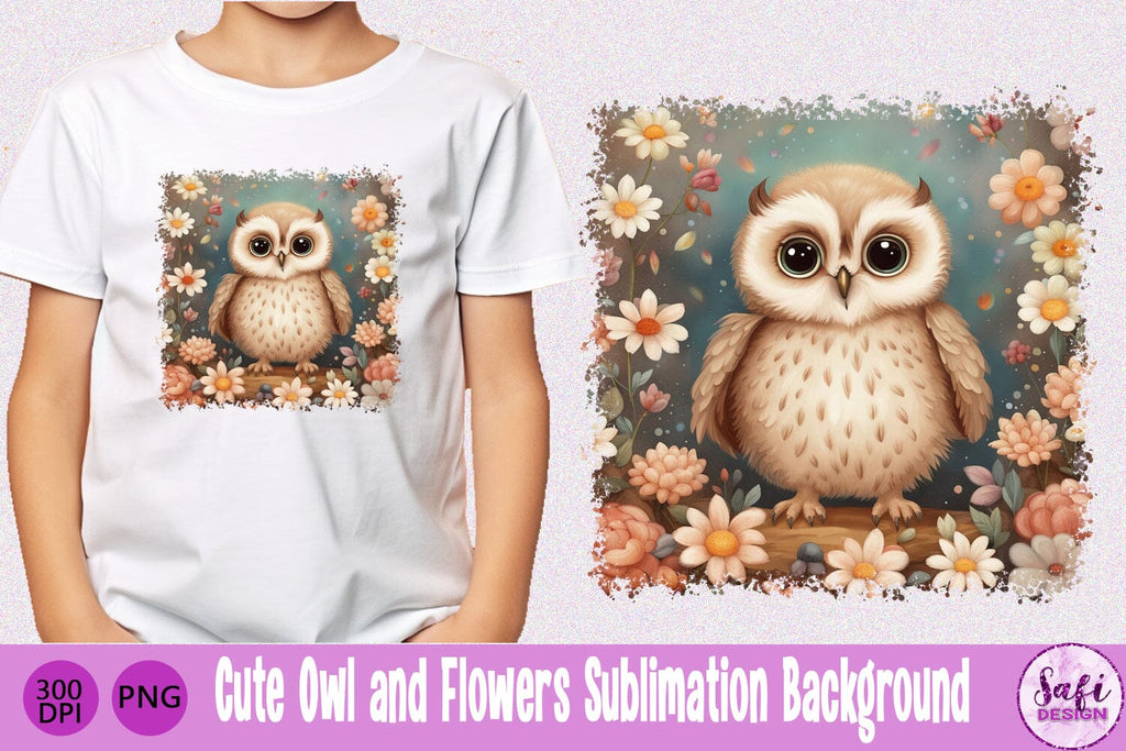 Cute Owl and Flowers Sublimation Background - So Fontsy