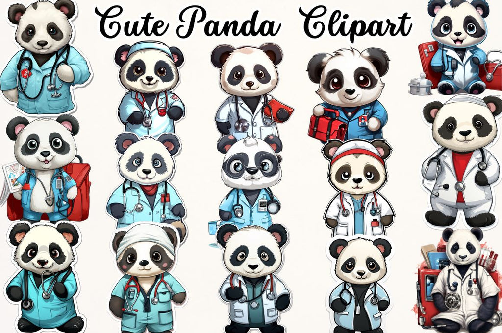 Cute panda Clipart Bundle - So Fontsy