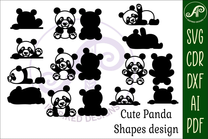 Cute Pandas laser cut file shapes. 8 two layer shapes - So Fontsy