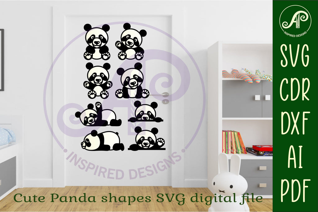Cute Pandas laser cut file shapes. 8 two layer shapes - So Fontsy