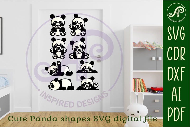 Cute Pandas laser cut file shapes. 8 two layer shapes - So Fontsy